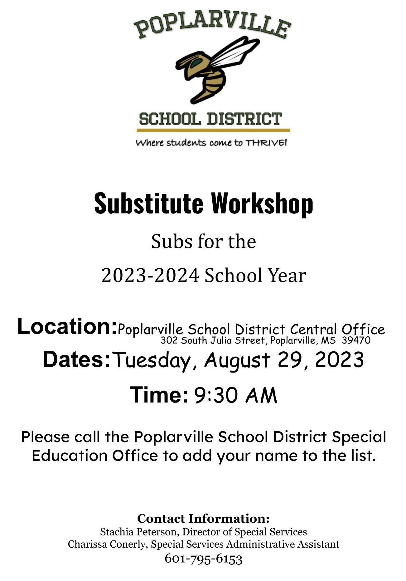 PSD Substitute Workshop – Poplarville School District