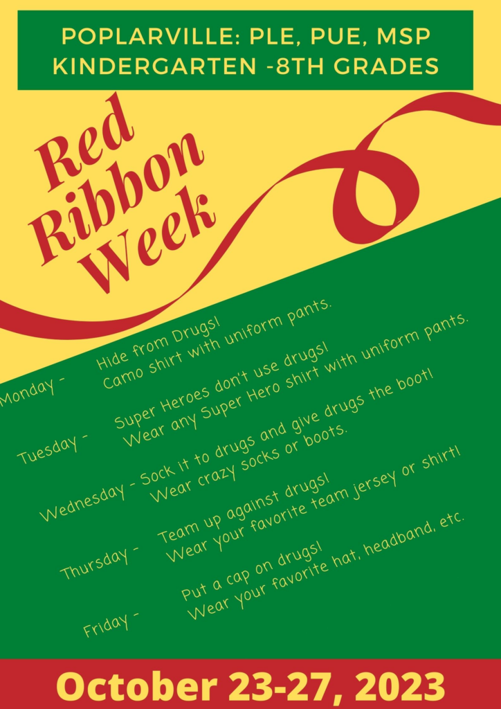 K-8 Red Ribbon Week Oct 23-27,2023 – Poplarville School District