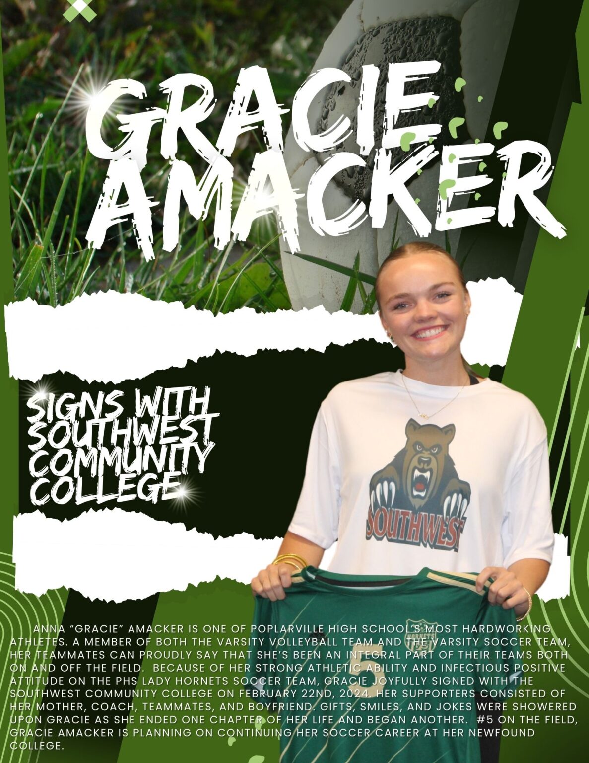Anna “Gracie” Amacker signs with Southwest Community College for soccer ...