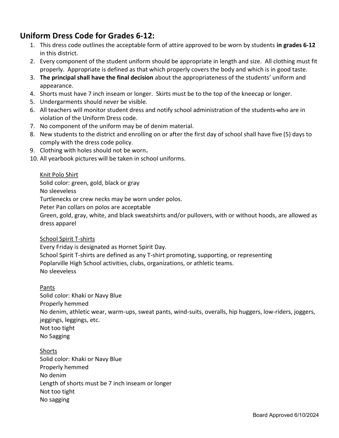 2024-2025 Uniform Dress Code – Poplarville School District