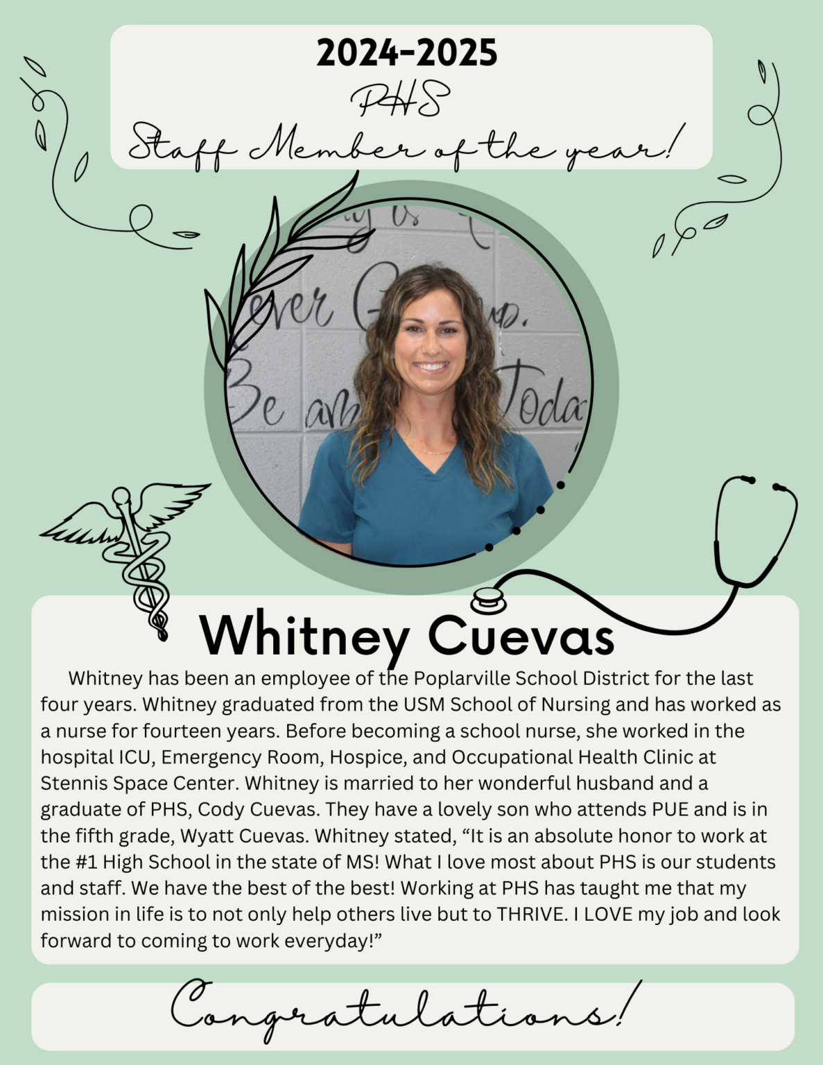 Whitney Cuevas-PHS Staff of the Year – Poplarville School District
