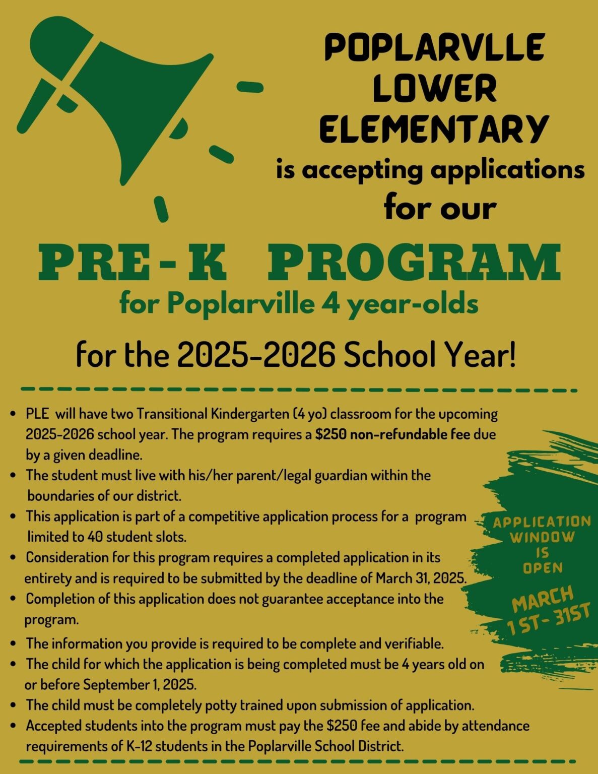 PLE’s Pre-K Application 2025/26 SY – Poplarville School District