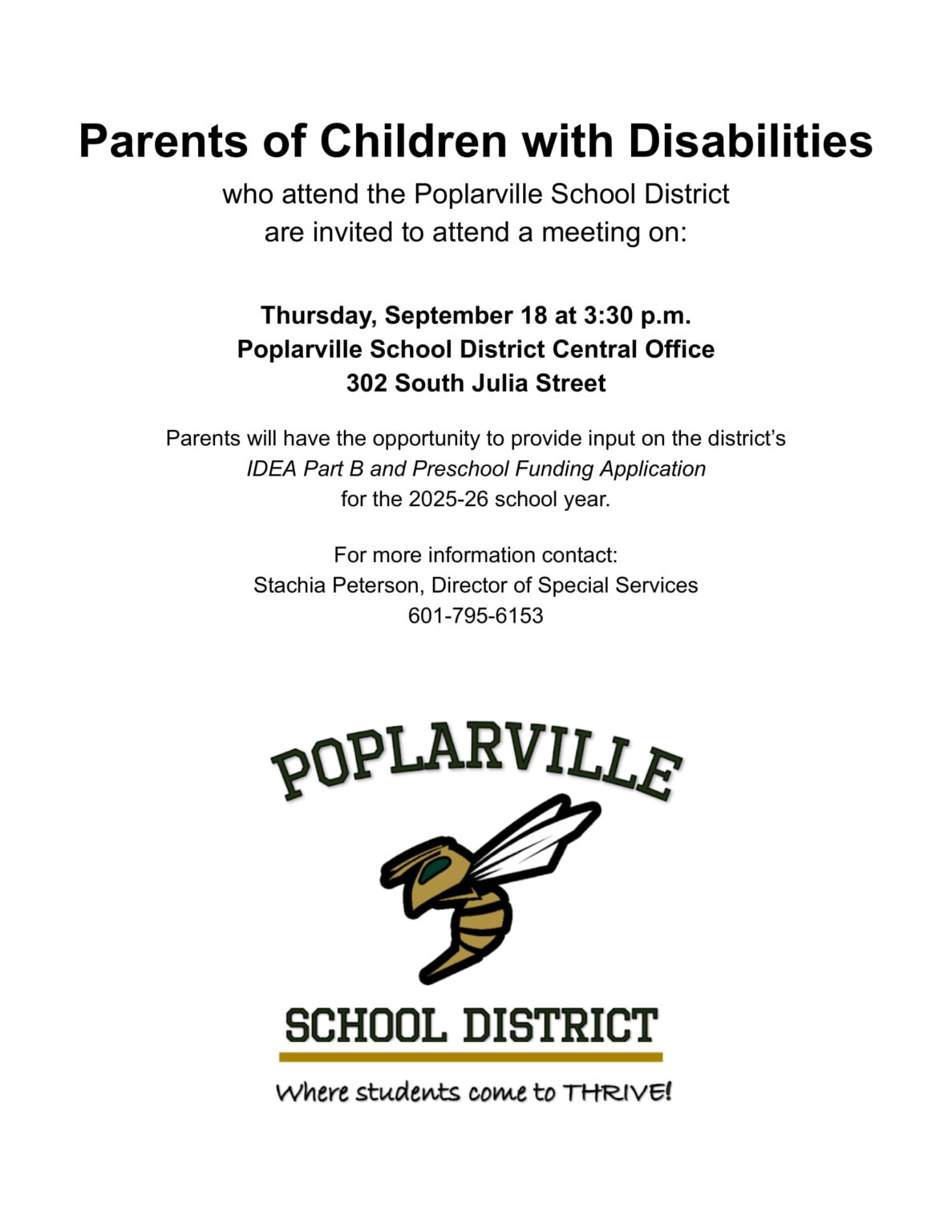 Meeting Notice: Parents of Children with Disabilities – Poplarville ...